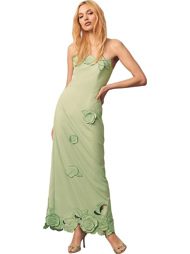 LEO LIN LEO LIN Rayna Floral Appliqué Crepe Maxi Dress